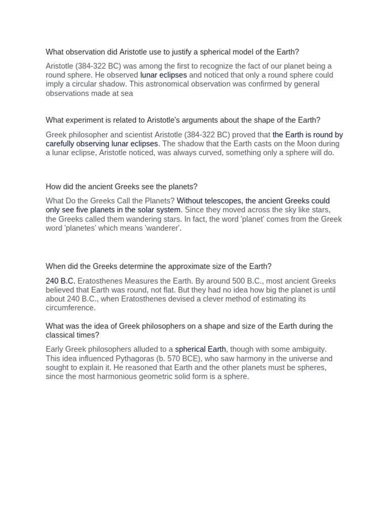 Aristotle's Observations of a Spherical Earth | PDF | Social Science ...