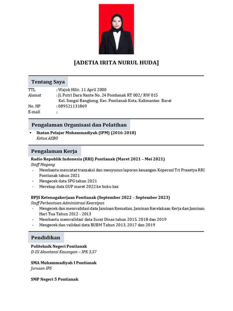 Curriculum Vitae (CV) - Adetia Irita Nurul Huda | PDF