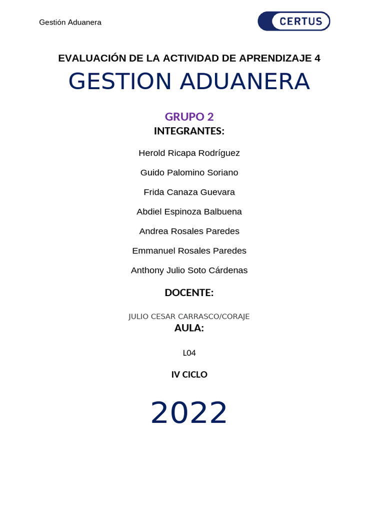 Aa4 - Gest. Aduanera | PDF