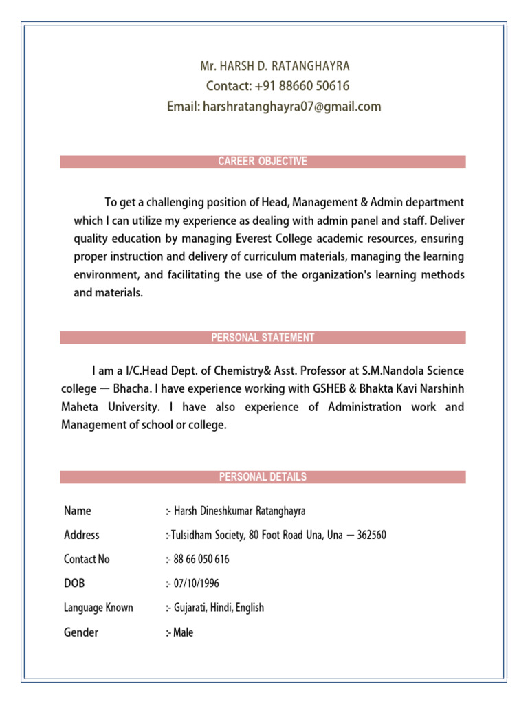 CV Harsh D Ratanghayra | PDF