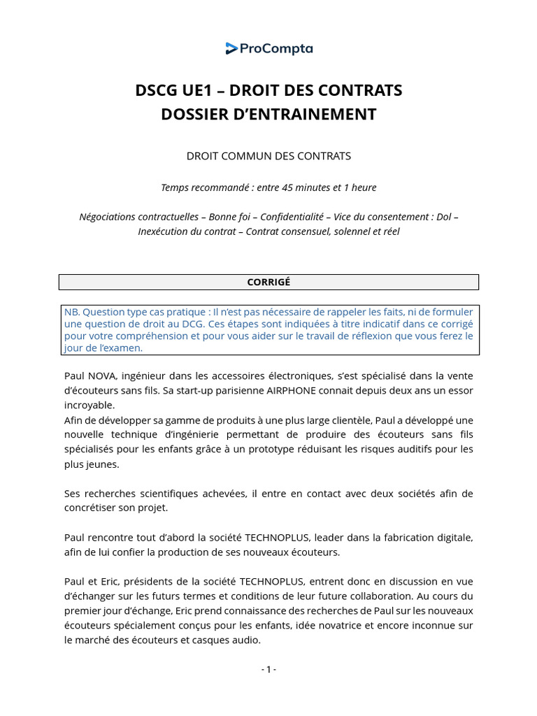 UE1 - Droit Des Contrats - #20 - Dossier D'entrainement N°4 - Corrigé - 13 - 02 - 2024 | PDF