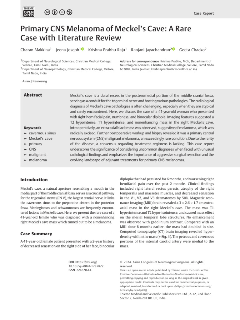 Primary CNS Melanoma of Meckels Cave A Rare Case | PDF
