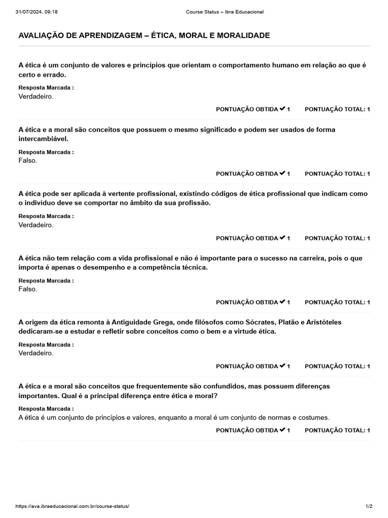 Course Status - Ibra Educacional | PDF