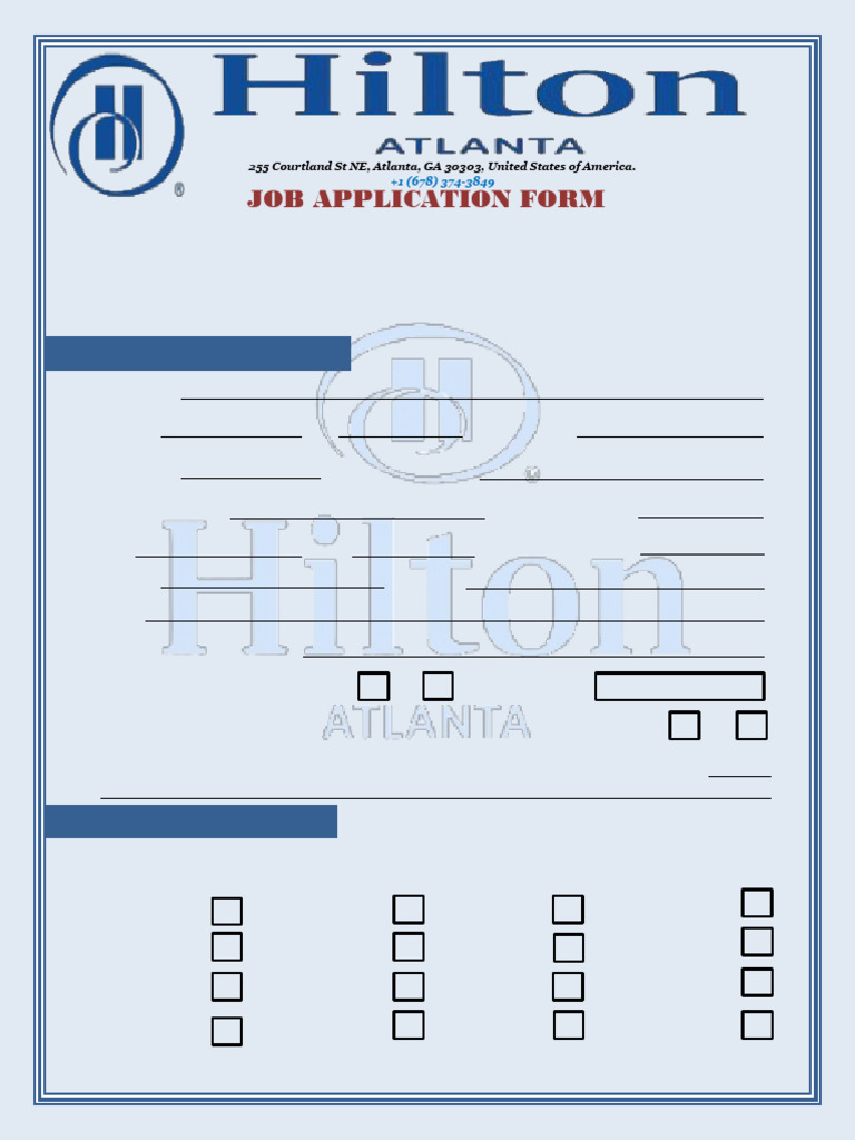 Hilton Hotel Atlanta Application Form | PDF
