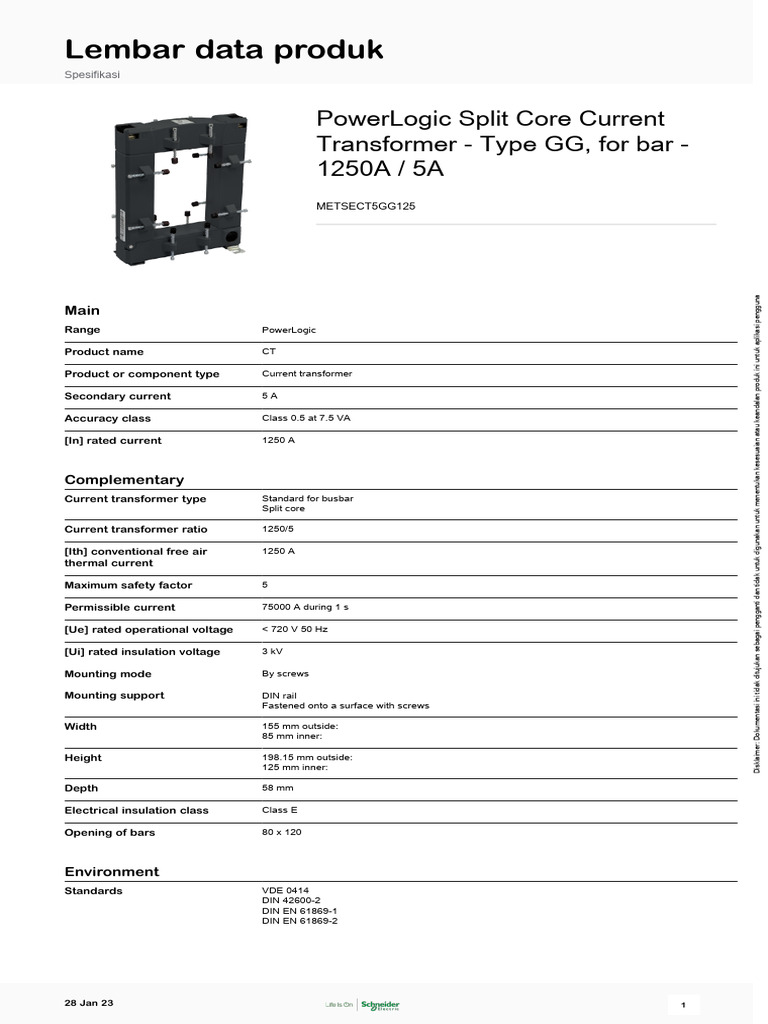 Current Transformer T1 - METSECT5GG125 | PDF