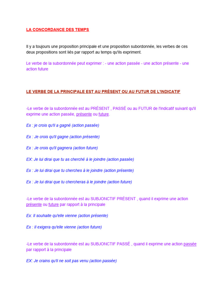 LA CONCORDANCE DES TEMPS français | PDF
