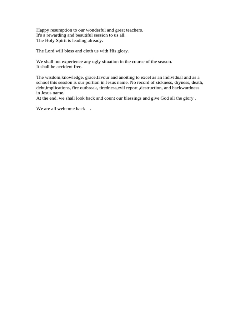Welcome Speech For Resumption | PDF