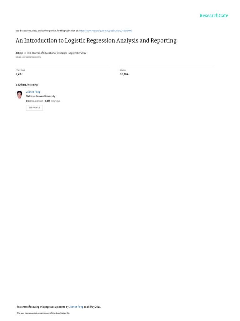 An Introduction To Logistic Regression Analysis An | PDF An Introduction To Logistic Regression Analysis An | PDF