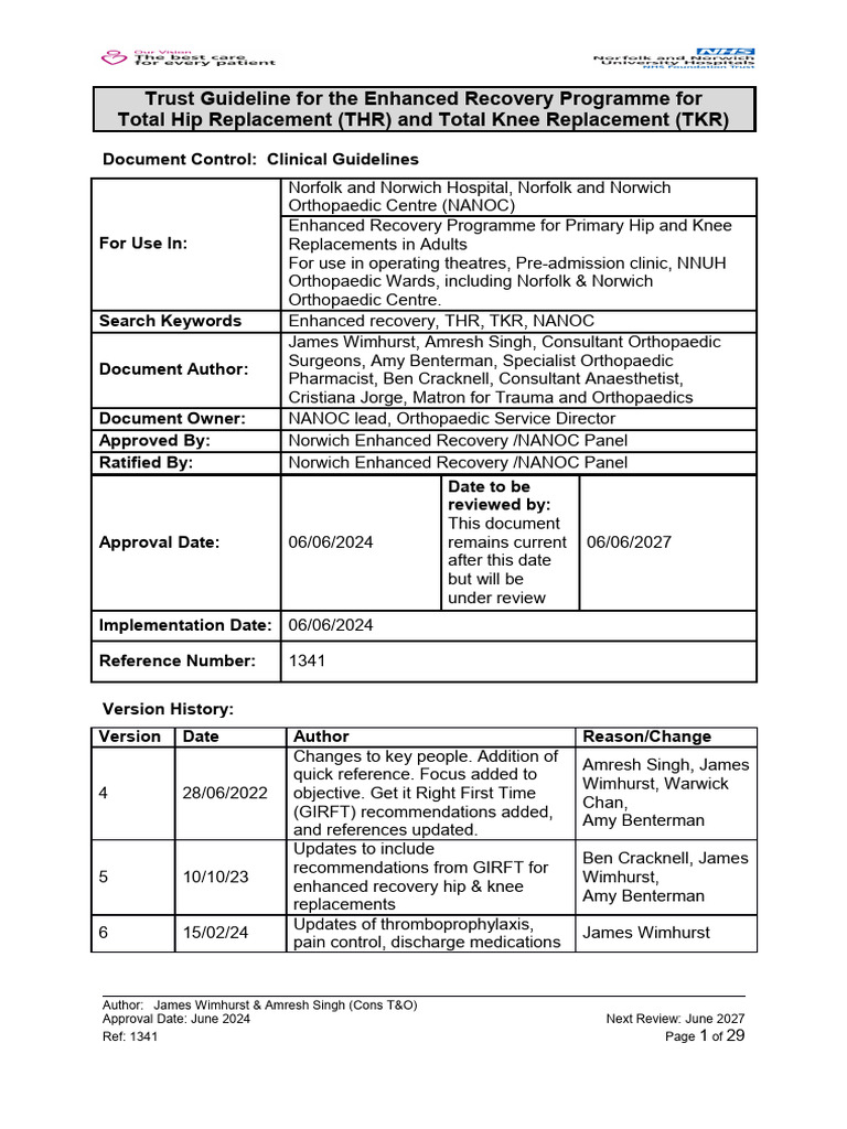Enhanced Recovery Programme For Total Hip and Total Knee Replacement v4 ...