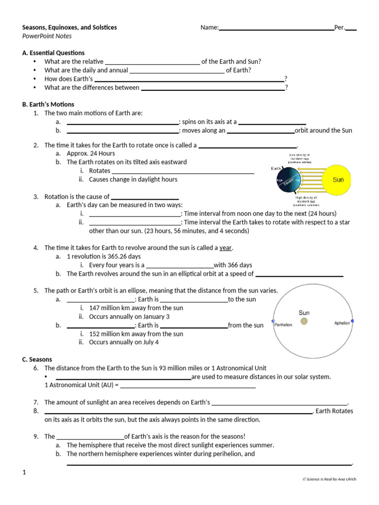 Seasons Equinoxes and Solstices PPT Student Notes | PDF