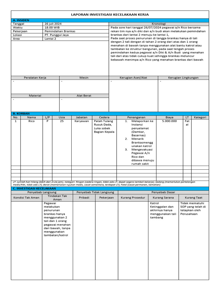 Form Laporan Investigasi Kec 2024 | PDF