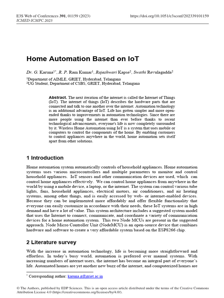 Home Automation Based On IoT | PDF