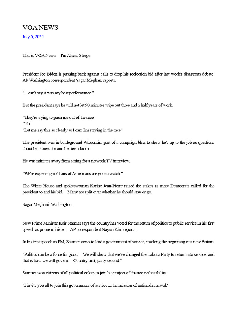 Voa News: July 6, 2024 | PDF