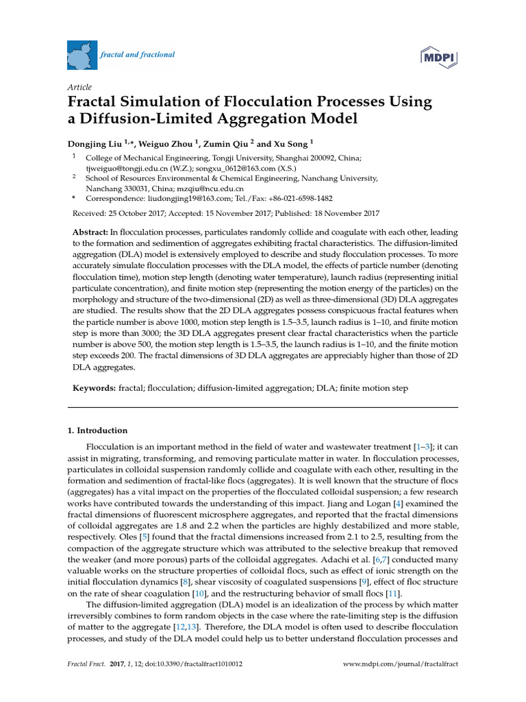Fractal Simulation of Flocculation Processes Using A Diffusion-Limited ...