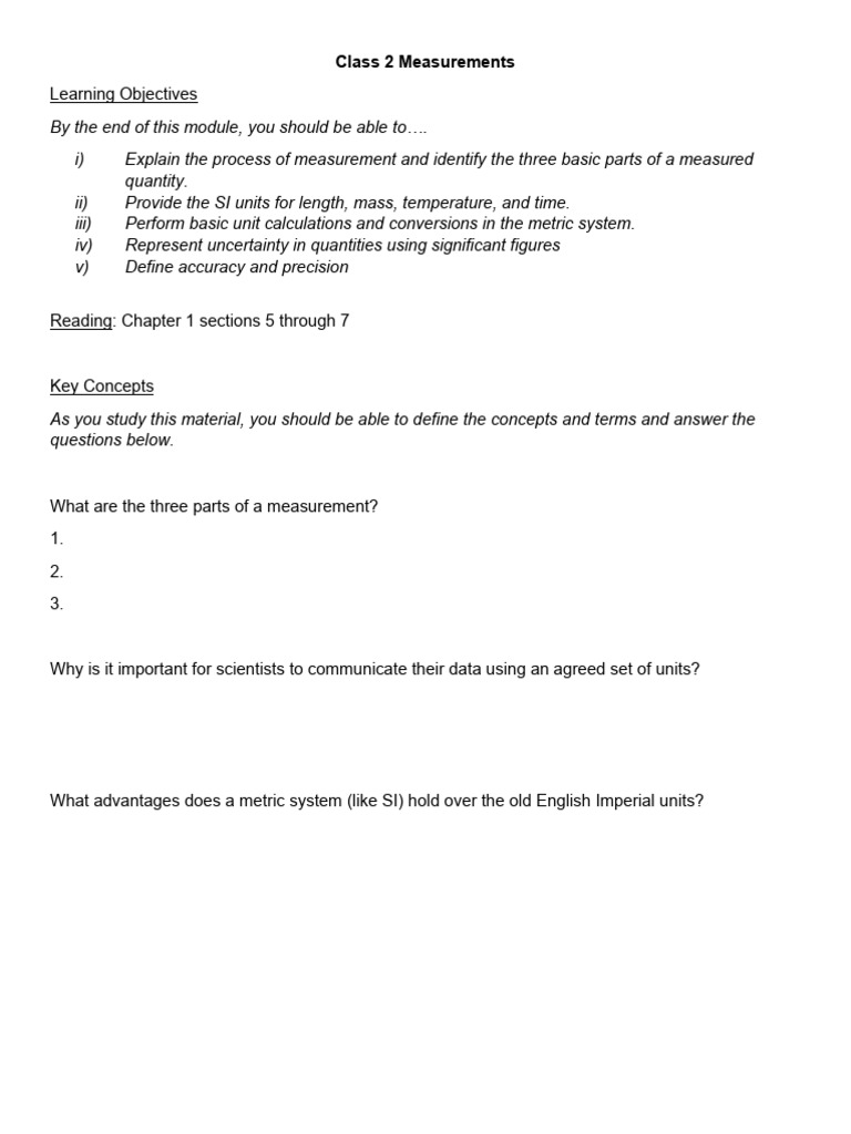 Class 2 Measurements Study Guide | PDF