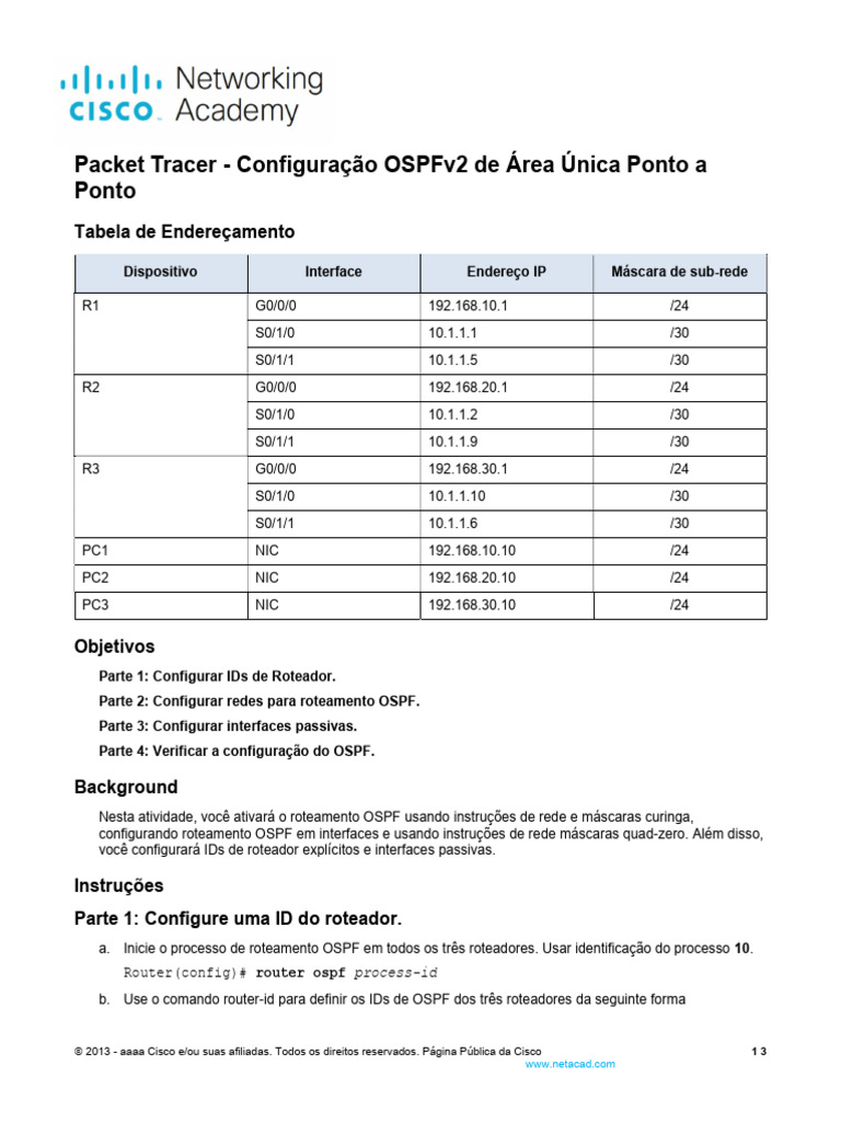 2.2.13 Packet Tracer - Point To Point Single Area Ospfv2 Configuration - PT BR | PDF
