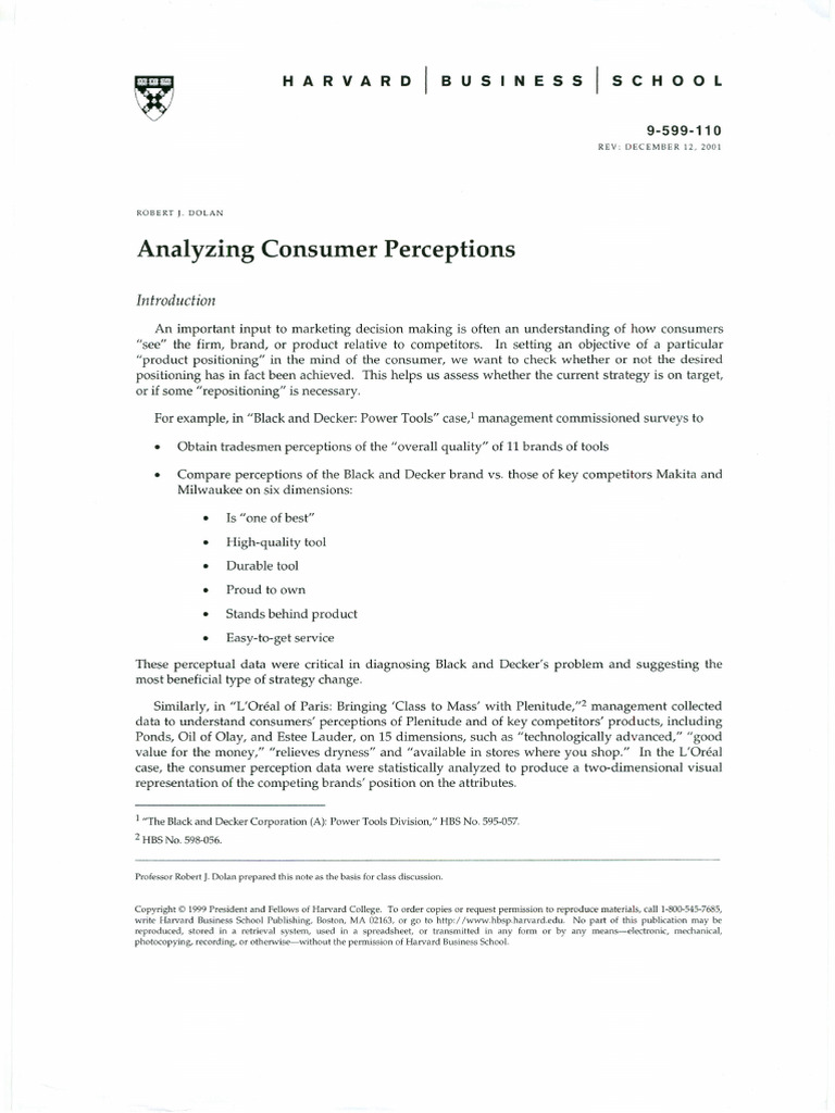 Analysing Consumer Preceptions, R, J,. Dolan (2001) | PDF