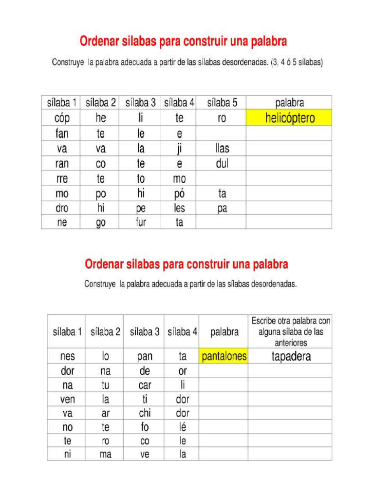 Ordenar Silabas | PDF