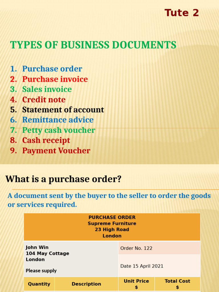 Tute 2 - Purchase Order, Invoice & Credit Note | PDF