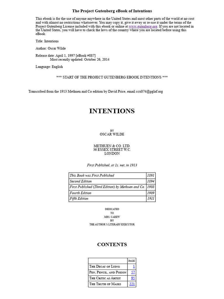 Intentions, by Oscar Wilde | PDF