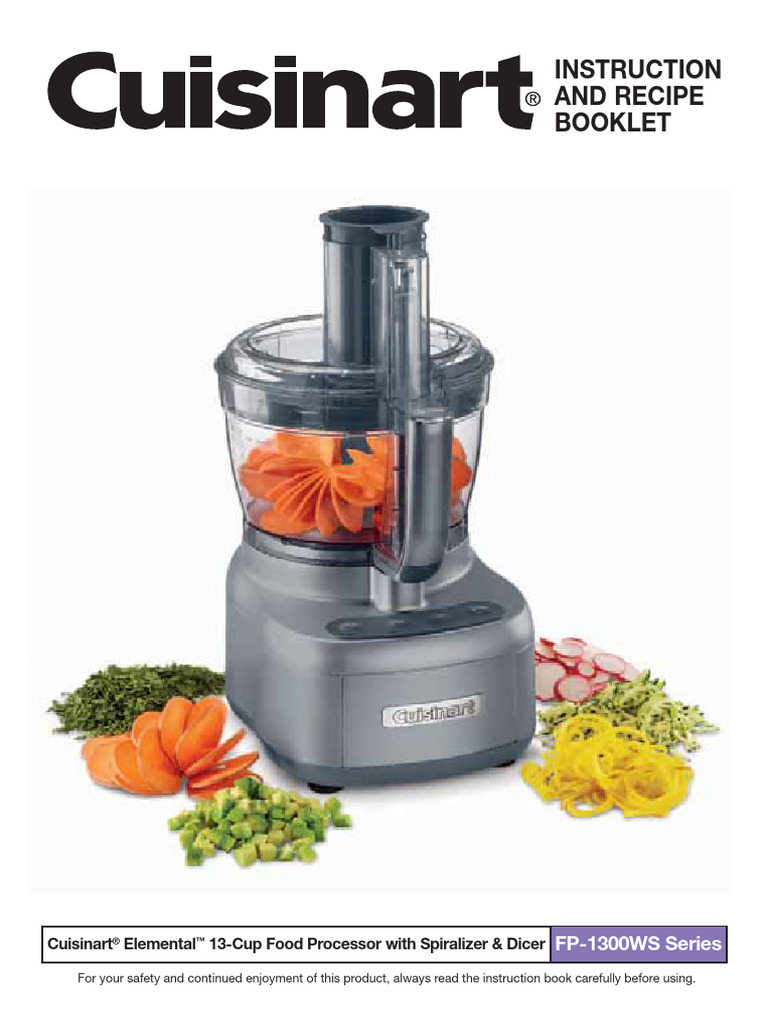 Cuisinart 13 Cup Dicing Food Processor With Spiralizer 85427 85429 85430 User Manual | PDF