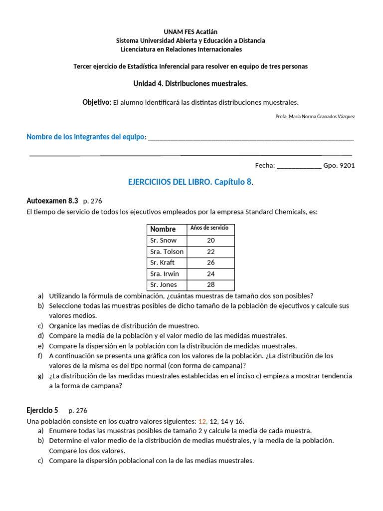Ejercico de Autoevaluacion Unidad 4 | PDF | Muestreo (Estadísticas) | Media