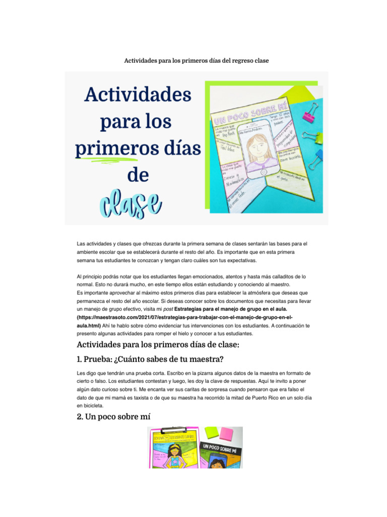 Actividades para Los Primeros Días Del Regreso Clase - La Clase de ...