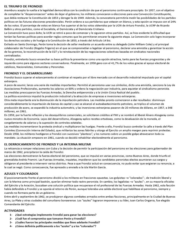 Tp8 Frondizi y El Desarrollismo | PDF