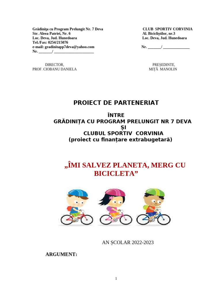 0 Proiect Cu Bicicleta La Gradinita | PDF