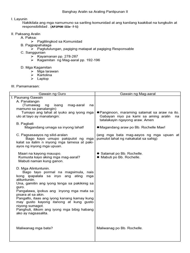 Banghay Aralin Sa Araling Panlipunan II Rochelle Mae Mondejar (1) | PDF
