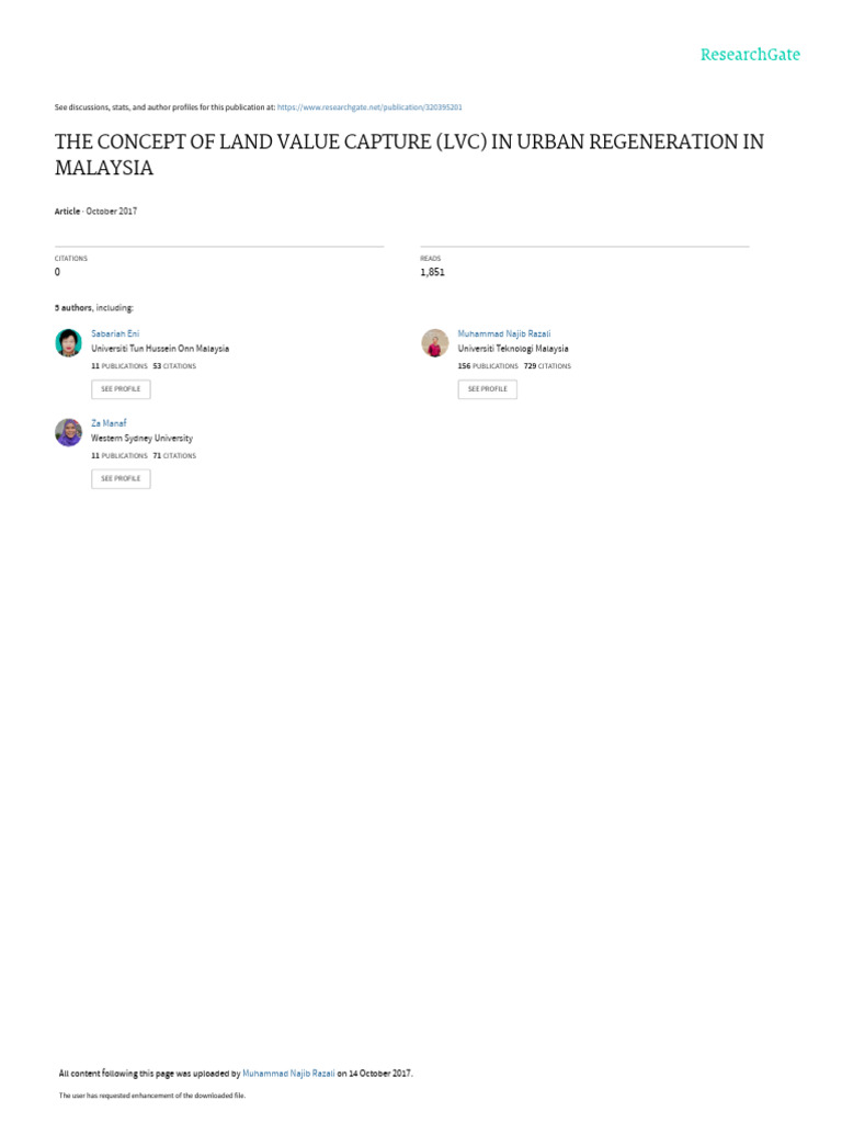 The Concept of Land Value Capture (LVC) in Urban Regeneration | PDF