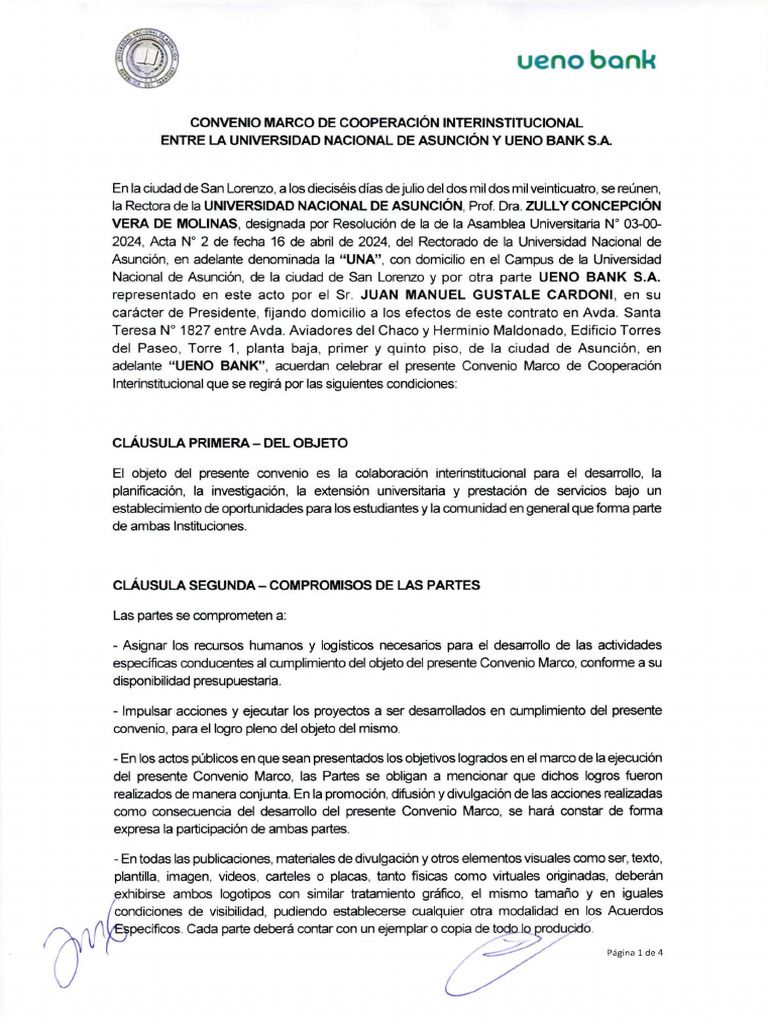 Convenio Marco de Cooperaci N Entre La UNA y UENO | PDF