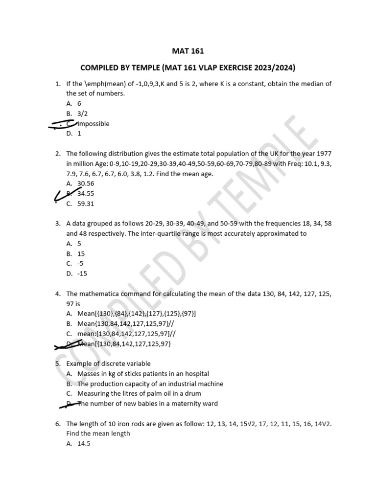 Mat 161 Questions-1 | PDF