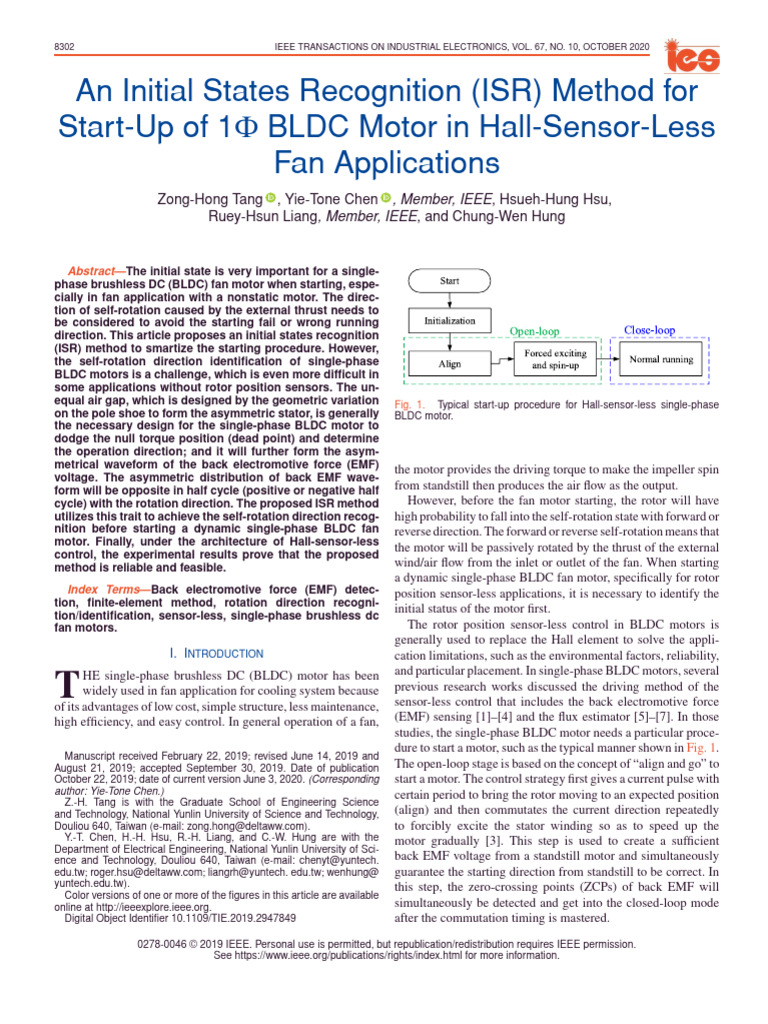 An Initial States Recognition ISR Method For Start-Up of 1 BLDC Motor ...