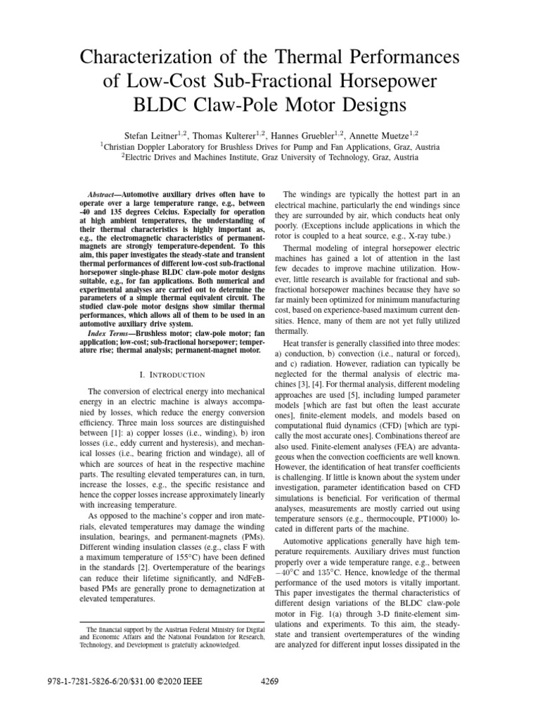 Characterization of The Thermal Performances of Low-Cost Sub-Fractional Horsepower BLDC Claw ...