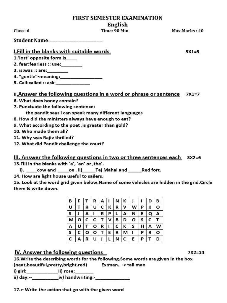 Class 6 Preparatory Paper | PDF