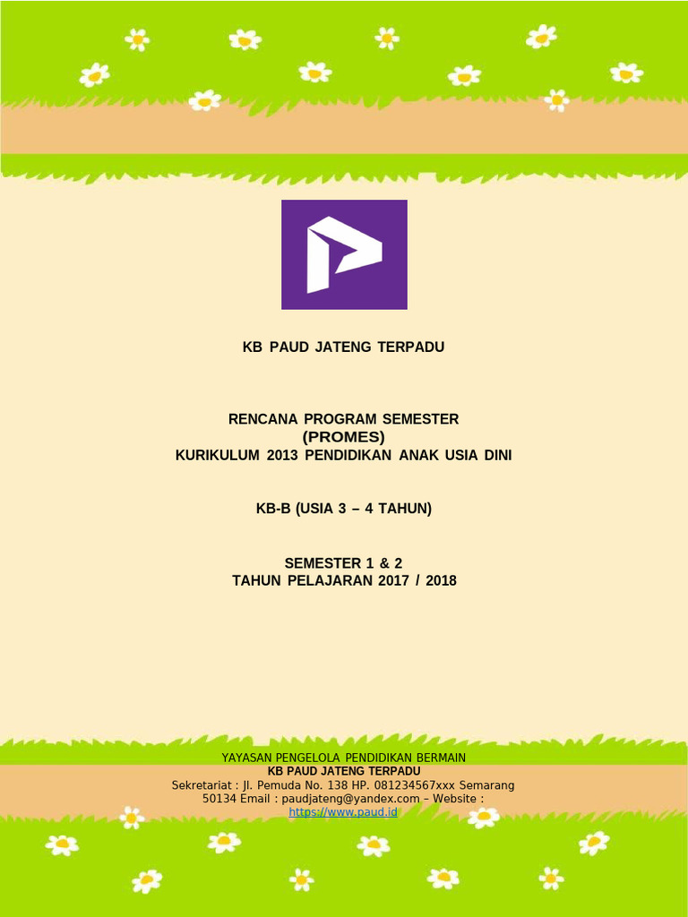 Prosem KB B 3-4 Tahun K13 Semester 1,2 | PDF