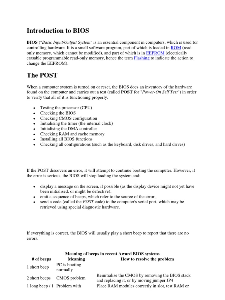 Introduction To BIOS: BIOS ("Basic Input/Output System" Is An Essential ...