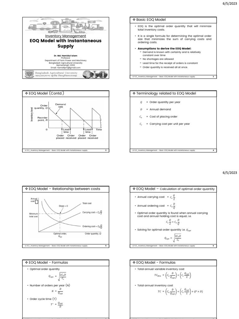 LE 6.2 - Inventory Management - Basic EOQ Model | PDF