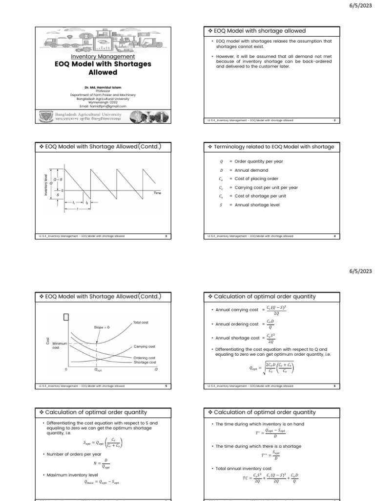 LE 6.4 - Inventory Management - EOQ With Shortage | PDF