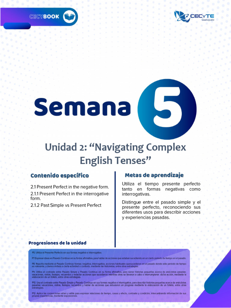 Unidad 2: "Navigating Com English Tenses": Contenido Específico Metas ...