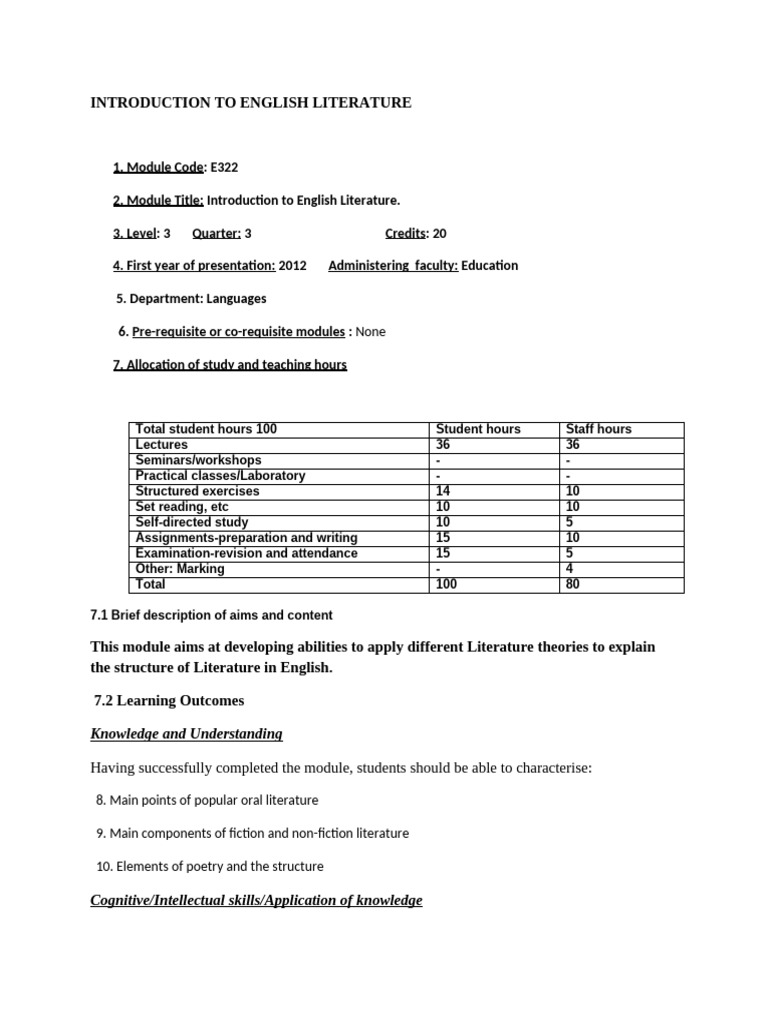 English Literature Course Outline | PDF | Knowledge | Educational ...