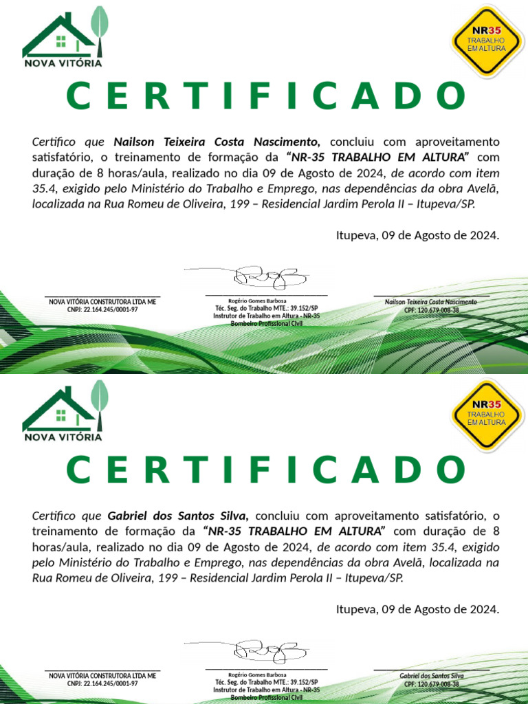 Certificado Nr-35 - Biriba | PDF