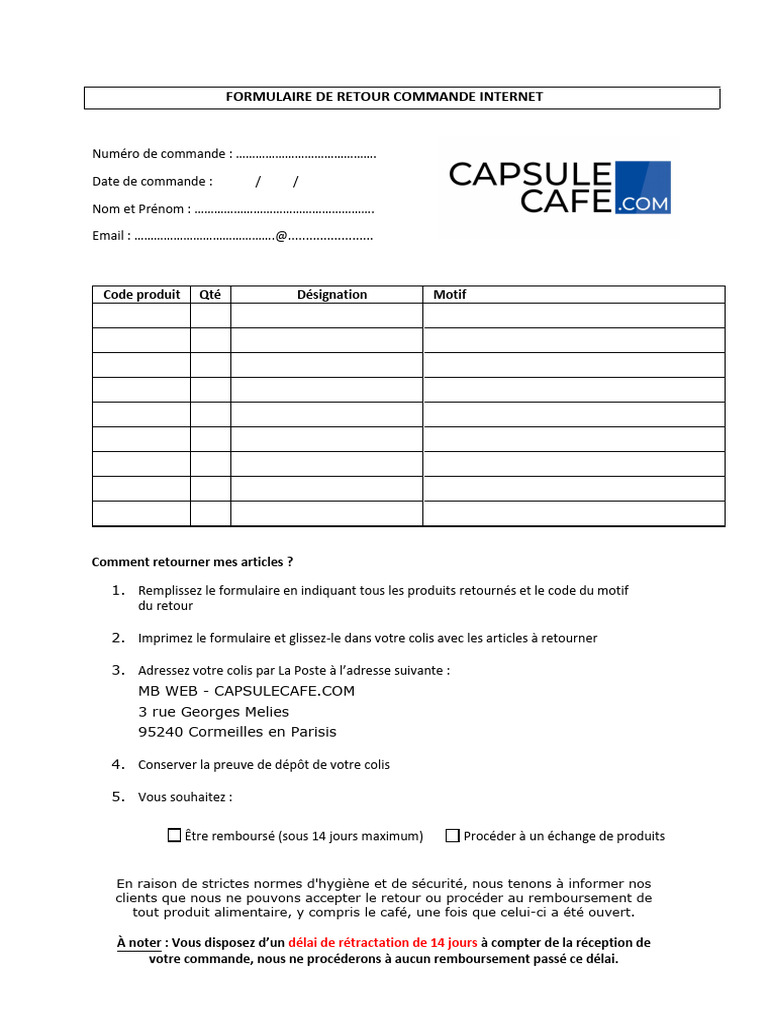 Formulaire de Retour | PDF