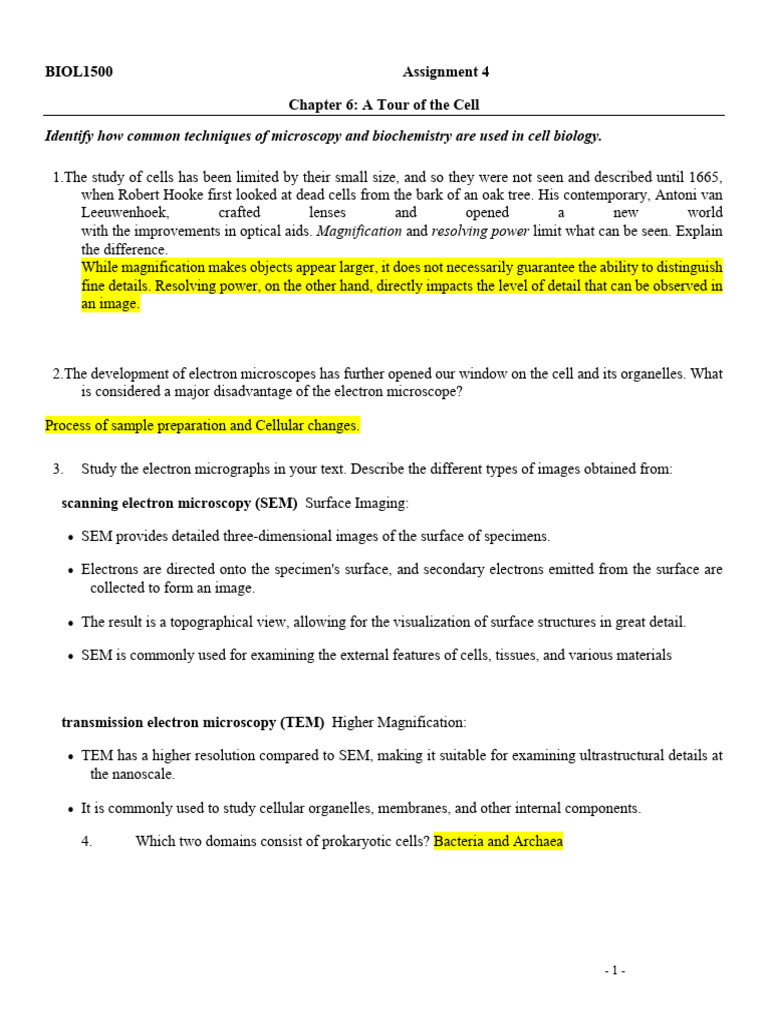 Assig 2 Chapter 6 Tour of The Cell | PDF