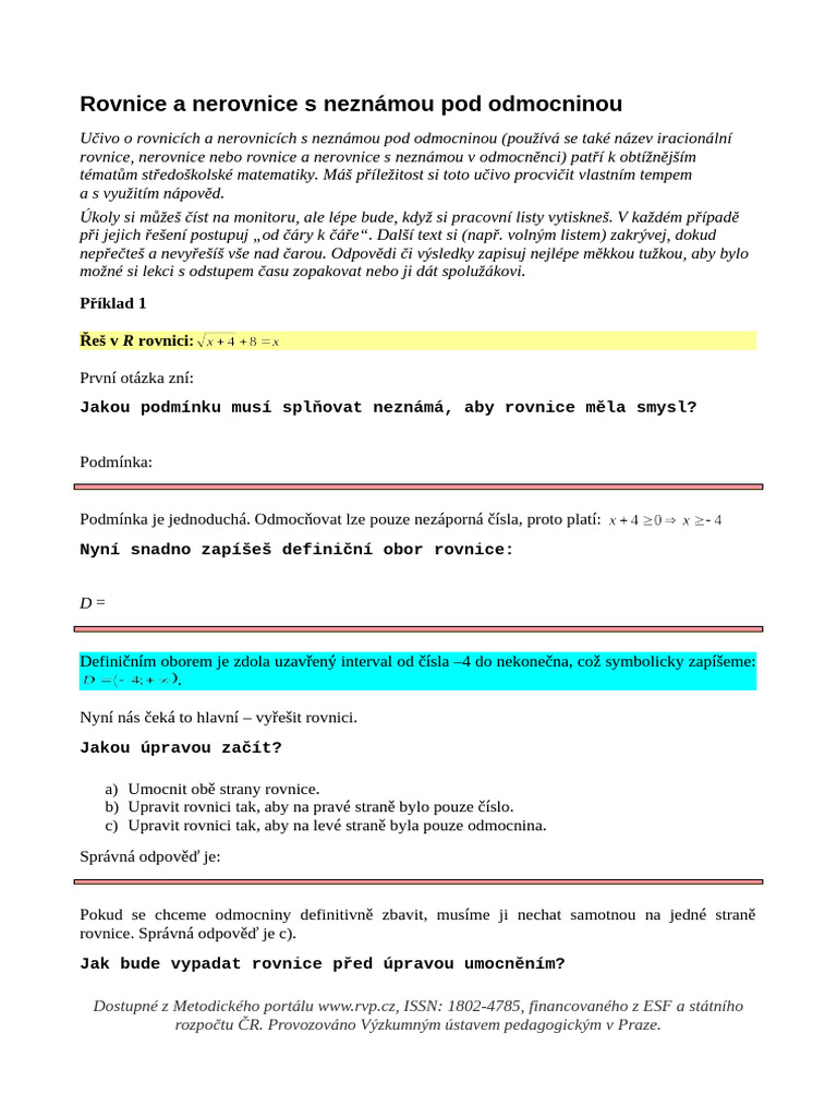 Rovnice - Nerovnice - Odmocniny | PDF
