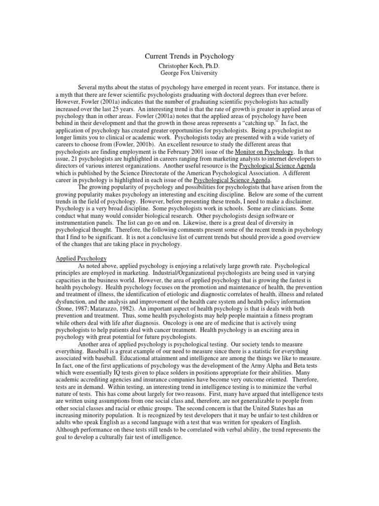Current Trends in Psychology | PDF | Psychology | Science
