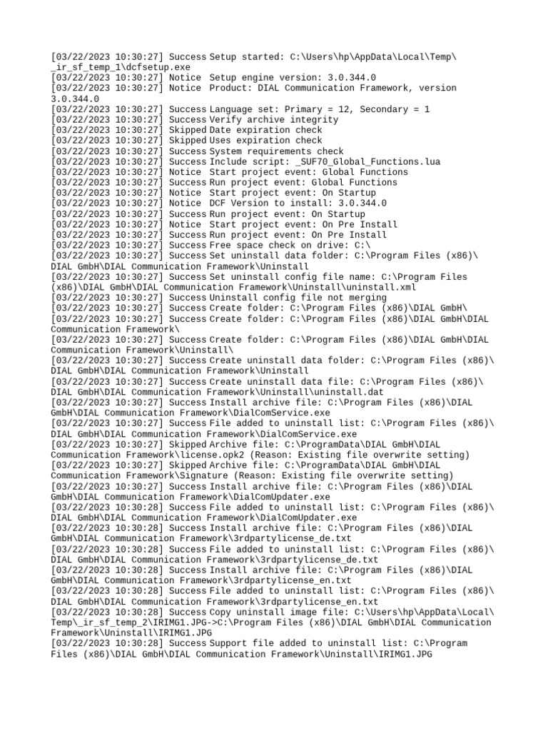 DIAL Communication Framework Setup Log | PDF