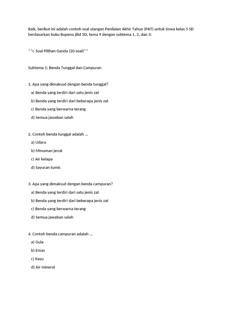 Contoh Soal PAT TEMA9 | PDF