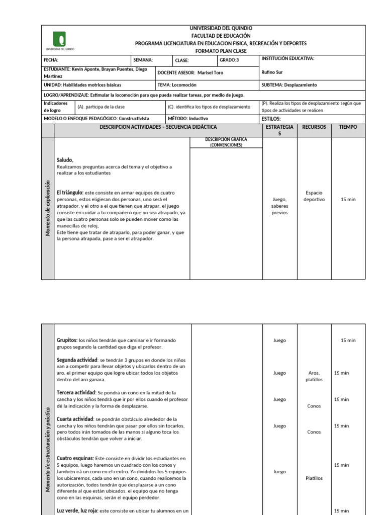 Formato plan de clase 3° - copia | PDF